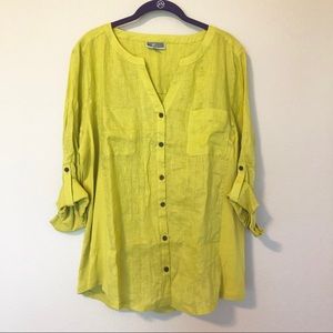 JM Collection | Tops | Jm Collection Bright Yellow Linen Blend Tunic ...